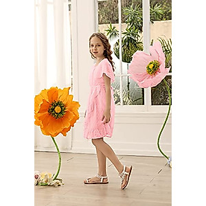 Danna Belle Pink Dresses for Girls Ruffle Hem Flutter Sleeve Casual Dress for Girl Size 7-8