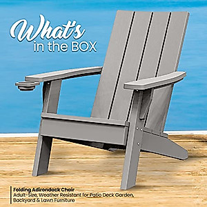 SereneLifeHome Wooden Folding Adirondack Chair, Outdoor Patio Lounge Chairs for Fire Pit, Yard, Garden, Beach, and Backyard- Weather Resistant 300 Lb. Weight Capacity