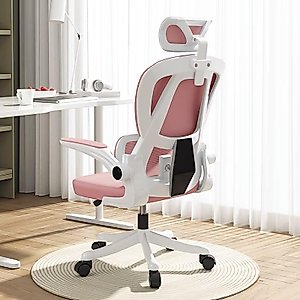 HDHNBA Office Chair High Back Ergonomic Office Chair with Lumbar Support Adjustable Headrest 3D Armrest and Lumbar Support for Home Office Chair Swivel Mesh Office Chair Pink Chair