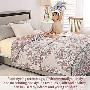 KINBEDY 4 Layers of Gauze Blanket, 100% Cotton Super Soft Boho Lightweight Breathable Bed Blankets Colorful Muslin Throw Blanket for All Seasons, Red Queen Size 79 x 92 Inches.