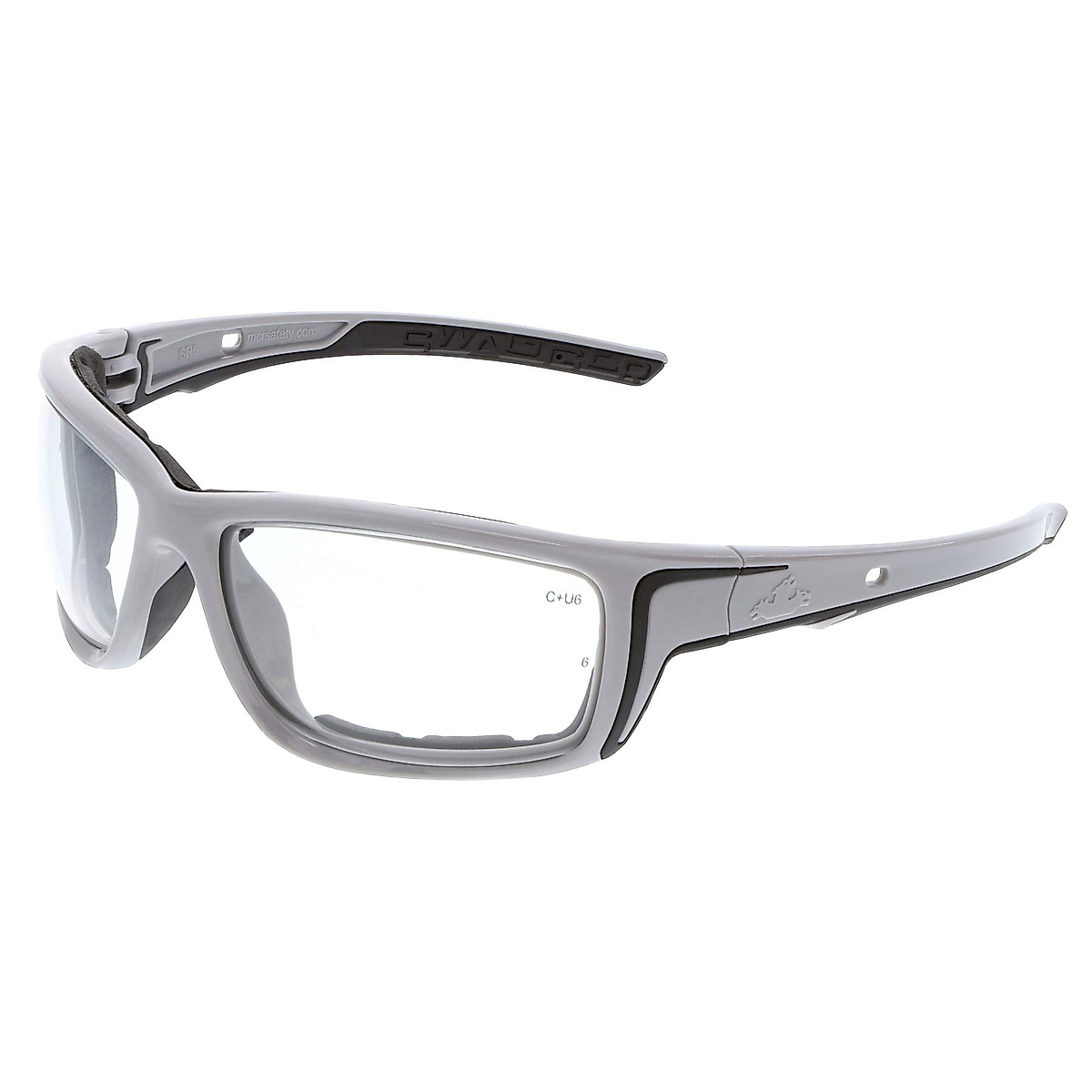 MCR Safety Glasses SR520PF Swagger SR5 Work Glasses, Clear Lens with MAX6 and Anti-Fog Coating, Foam Lined, Gray Frame