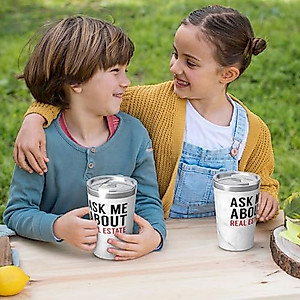 Ask Me About Real Estate Gifts for Women Men Insulated Coffee Mug 12oz Iced Coffee Tumbler Cup with Flip Lid Double Wall Vacuum Leak-Proof Thermos Mug for Travel Office School Party Camping-II