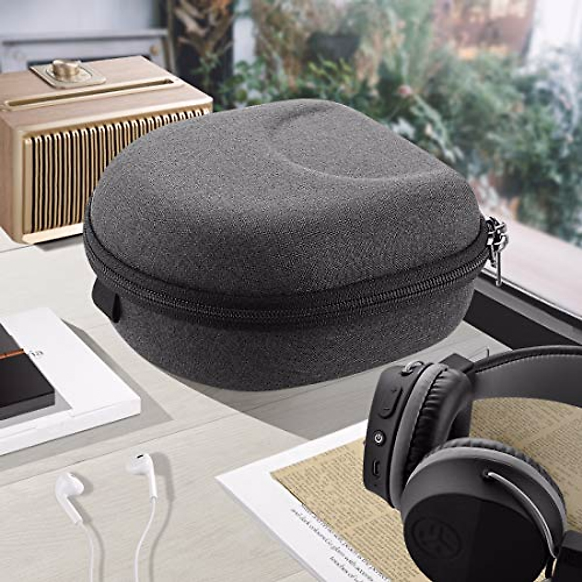 Geekria Shield Headphones Case Compatible with JLab Audio Neon Folding, Audio Studio Pro, Audio Neon Case, Replacement Hard Shell Travel Carrying Bag with Cable Storage (Dark Grey)