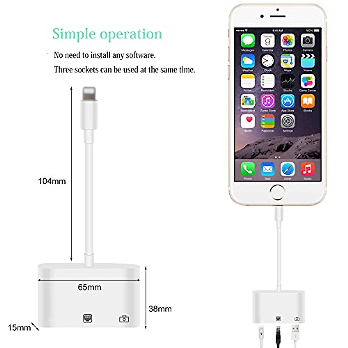 Lightning to Ethernet Adapter, [Apple MFi Certified] 3 in 1 Network Adapter Compatible with Mobile Phone Pad to USB Camera Adapter/SD Card Reader/USB OTG Adapter High-Speed(White)