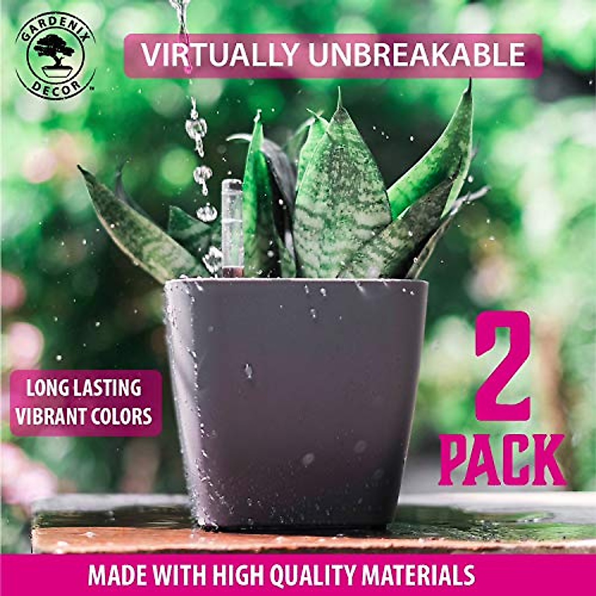 GARDENIX DECOR 5" Self Watering pots for Indoor Plants - Flower Pot with Water Level Indicator for Plants, Grow Tracking Tool - Self Watering Planter Plant Pot – 2 Pack Gray