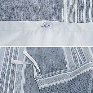 David's Home 100% Washed Cotton Duvet Cover Set Queen Size, Chambray Stripe Duvet Cover with Pillow Shams, 3pcs Ultra Soft and Breathable Comforter Cover Set, 90x 90 Inches, Blue Beige