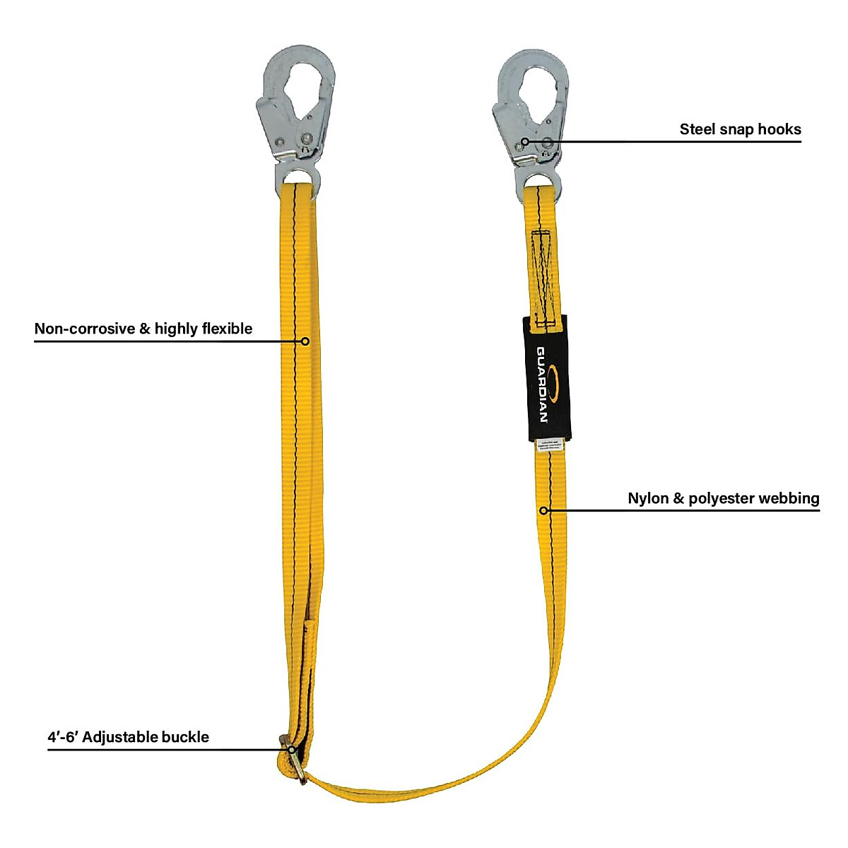 Guardian Fall Protection 01280 AWL4-6 Adjustable Non-Shock Absorbing Lanyard from 4-Feet to 6-Feet , Yellow