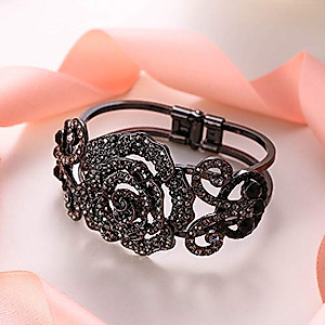 EVER FAITH Black-Tone Insect Butterfly Rose Bracelet Black Austrian Crystal