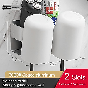 Toothbrush Holder Wall Mounted, Bathroom Accessories Organizer, No Drilling for Wall, Space Aluminum Material Silver (2 Slots)
