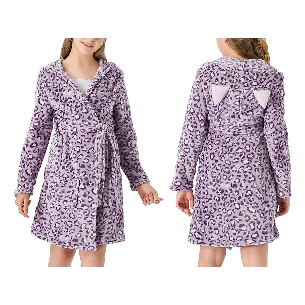 Topgal Cat Robe for Girls Cute Cozy Hooded Cat Ears Bathrobe Little Kids Teens Size 10