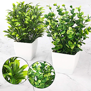 Whonline 2pcs Small Fake Plants, Mini Potted Plants for Home Bathroom Shelf Decor, Artificial Eucalyptus Plants for Office Desk Greenery Decoration