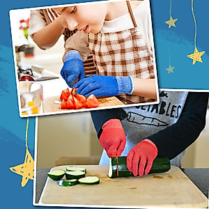 Schwer 2 Pairs ANSI A6 Kids Cut Resistant Gloves, Food Grade Work Gloves, S(9-14 Years), Cut Gloves for Kitchen, Mandoline, Gardening and DIY（Blue&Red）