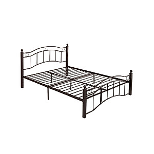 FTOPBTB King Size Metal Platform Bed Frame with Victorian Rustic Style Headboard and Footboard, Ample Under-Bed Storage, Heavy Duty Steel Slat Support, No Box Spring Needed (Black, King)