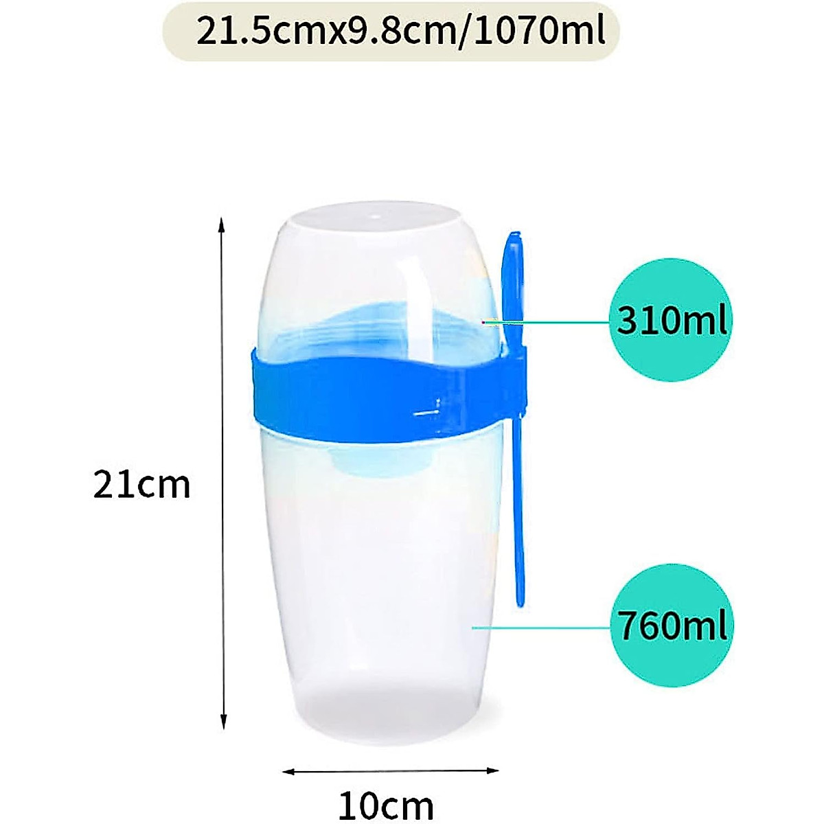 Habysedu Keep Fit Salad Meal Shaker Cup,Travel Cup with Snack Bowl, Portable Fruit and Vegetable Salad Cups Container with Fork & Salad Dressing Holder, Overnight Oats Containers with Lids(Blue)