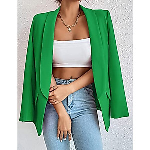 Perbai Women's Long Sleeve Open Front Blazer Casual Shawl Collar OL Work Office Suit Jacket(Green-XS)