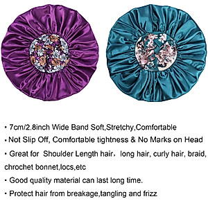 Silk Satin Bonnet Hair Cap: 2pcs 17inch Diameter Extra Large Jumbo Sleeping Satin Bonnets with Comfortable Flower Band - High Density Satin Bonnets for Women Braids Curly Night Cap (Black & Rosegold)