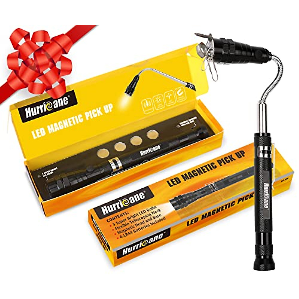 HURRICANE Magnetic Pickup Tool with LED, Magnetic Sweepers, Flexible Telescoping Magnetic Flashlight with 3 LED Lights, Extendable Neck up to 22 Inches, Can be Gifts