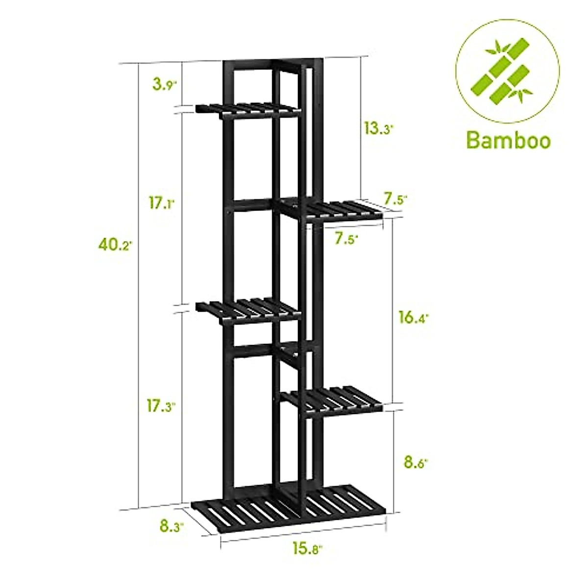 BMOSU Plant Stand For Indoor Corner Tall Plant Shelf 6 Potted Flower Bamboo Plant Stands Holder Shelf Plants For Outdoor Plant Rack Potted Plant Holder Display Rack For Living Room Balcony Bedroom(Black)