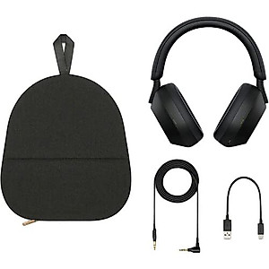 Sony WH-1000XM5 Noise-Canceling Wireless Over-Ear Headphones (Black WH1000XM5/B) Bundle + USB Charging Adapter + Microfiber Cloth (Renewed)
