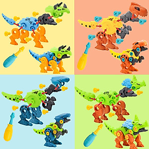 3 otters Take Apart Dinosaur Toy, STEM Toys for Kids 4PCS STEM Dinosaur Building Blocks Educational Gifts for 3 4 5 6 7 8 Year Old Boys Girls