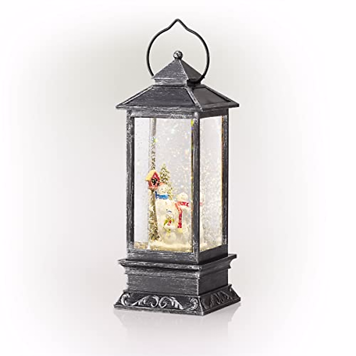 Alpine Corporation QVA126SL Lantern Snowman Snow Globe Holiday Décor, Black