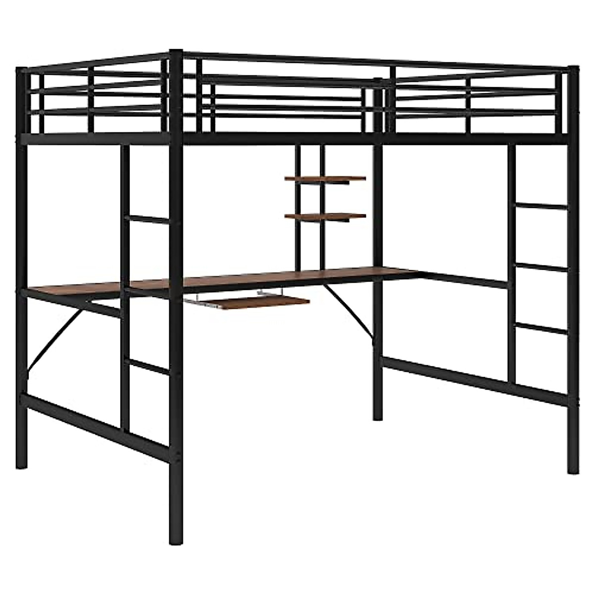 SOFTSEA Full High Loft Bed with Desk and Shelves for Small Space, Metal Loft Bed for Kids Teens, Indsutrial Style