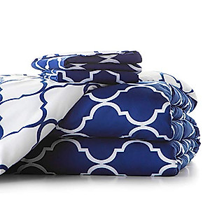 LINENSPA All Season Hypoallergenic Down Alternative Microfiber Comforter, Oversized Queen, Blue/White