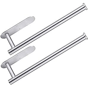 Paper Towel Holder Under Cabinet 2 Pack,Stainless Steel Paper Towel Holder Wall Mount for Kitchen, Bathroom, RV, Paper Towel Rack with Self Adhesive and Screws (Silver)