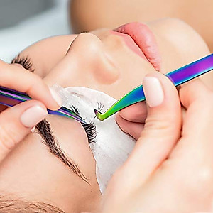 Eyelash Extension Tweezers Set for Eyelash Extension or Remove Eyelashes,Straight and Curved Eyelash Applicator Rainbow Color Tools