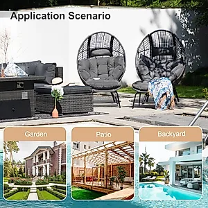 FINCATI Delicated Outdoor Indoor Wicker Egg Chair with Footrest, Oversized 440 lbs Egg Basket Cocoon Chair with Ottoman, PE Rattan Patio Stationary Cushioned Lounge Chair for Balcony Living Room