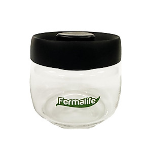FERMALIFE - Food Storage Jar Containers, Borosilicate Glass Vacuum Seal Lids, Airtight Food Pantry Seal, Flour, Cereal, Pasta, Grains, Oats Canister | Size: 13.5oz, 27oz, 41oz (13.5oz - BLACK)