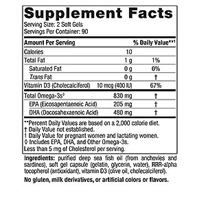 Nordic Naturals Prenatal DHA, Unflavored - 180 Soft Gels - 830 mg Omega-3 + 400 IU Vitamin D3 - Supports Brain Development in Babies During Pregnancy & Lactation - Non-GMO - 90 Servings