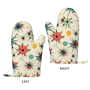 Atomic Stars Retro Pattern Printed Oven Mitts Heat Resistant Oven Gloves Non-Slip Silicone Kitchen Gloves for Cooking Baking BBQ Gloves 1 Pair