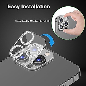 OUYTEU 3*Pack（Silver Diamond） Camera Lens Protector Glass for iPhone 15 Pro and iPhone 15 Pro Max, Ultra HD, Anti-Scratch,Case Friendly,Easy Install,Compatible iPhone 14 Pro and iPhone 14 Pro Max