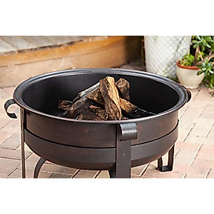 Fire Sense 62339 Fire Pit Cornell Wood Burning Unique Brushed Bronze Finish Lightweight Portable Outdoor Firepit Backyard Fireplace Included Multipurpose Screen Lifter Tool - 31"