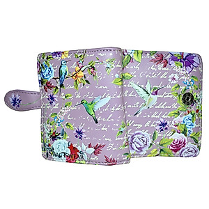 Shag Wear Vintage Hummingbird Wallet for Women and Teen Girls Vegan Faux Leather Small Light Purple 4.5"