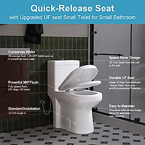 HOROW HWMT-8733U Small Compact One Piece Toilet, Power Dual Flush Toilet For Bathroom, Water Saving Toilet With Soft Closing Seat, Quick Release & UF Seat, White Toilet Bowl, 12'' Rough-in