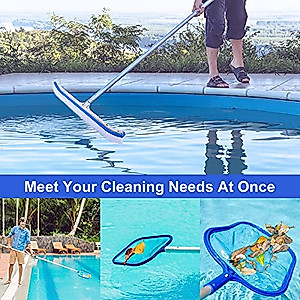 Swimming Pool Brush with Pool Skimmer Net Kit,17.5" Aluminum Pool Cleaning Brush with Nylon Pool Bristles, Heavy Duty Pool Fine Mesh Frame Net, Pool Cleaner Supplies(Pole not Included)