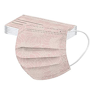 50PC Flower Disposable Face_Masks with Designs for Spring Summer, 3-Ply Floral Facemasks with Nose Wire for Women Men (Style-24)