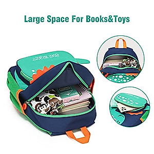SUN EIGHT Toddler Backpack for Girls with Anti-Lost Harness 3D Cartoon Dinosaur Kids Backpack School Bag for Baby Backpack Boy Girl 1-5 Years Boy Toddler Bag(Dinosaur)