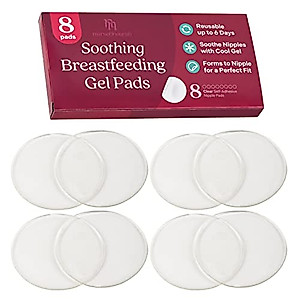 [8 Pads] Silicone Nipple Pads for Breastfeeding Soreness - Immediate Relief Nipple Gel Soothing Pads - Easy to Apply Gel Nipple Pads for Breastfeeding - Reusable Form Adjusting Breastfeeding Gel Pads