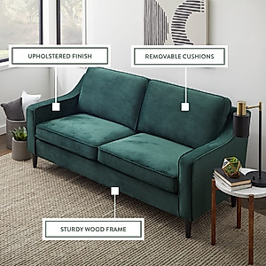Edenbrook Jensen Upholstered Couch - Couches for Living Room – Green Velvet Couch - Living Room Furniture - Small Couch - Seats Three - Scoop Arm Modern Couch