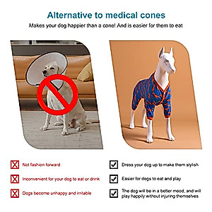 LovinPet Dog Pjs Large Breed - Spun Polyester Stretch Jersey Knit Pjs, Orange Print, Wound Care and Post Surgery Shirt, UV Protection, Pet Anxiety Relief Shirt, Large Dog Onesies,Blue White XXL