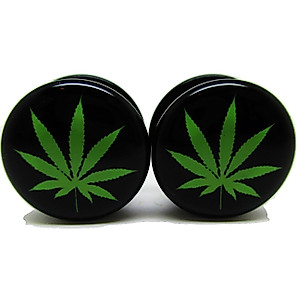 Pierced Republic Pot Leaf Marijuana Ear Plugs - Acrylic Screw-On - New - 8 Sizes - Pair (00 Gauge (10mm))