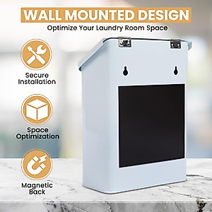 Embossed Magnetic Lint Bin For Laundry Room | Modern Farmhouse Laundry Lint Bin | Lint Trash Can For Laundry Room | White Lint Bin For Laundry Room Magnetic | Space Saving Storage Laundry Bin with Lid