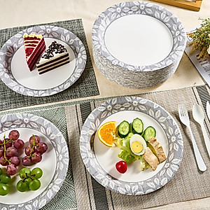 JOLLY CHEF 10 inch 140 Pack Disposable Paper Plates,Soak Proof, Cut Proof, Heavy Duty Printed Paper Plates for Everyday Use