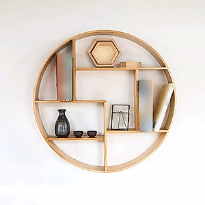 LLRYN Round Wooden Wall Shelf Racks Antique Wood Floating Shelves, Bedroom Decorative Wall Shelves, Living Room, Bathroom, Kitchen, Office, etc.