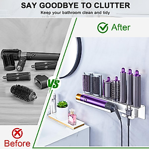 YAYINLI Hair Dryer Holder, Wall Mounted Blow Dryer Holder, Blow Dryer and Curling Iron Holder for 7 in 1 Styler Attachments, Adhesive Straightener Holder, Hair Tools Organizer Storage for Bathroom