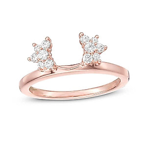 EternalDia 14K Rose Gold 1/4 Cttw Round Diamond Starburst Solitaire Enhancer Guard Band Ring Size 7.5 for Women (0.25 Cttw, Color I, Clarity I2)