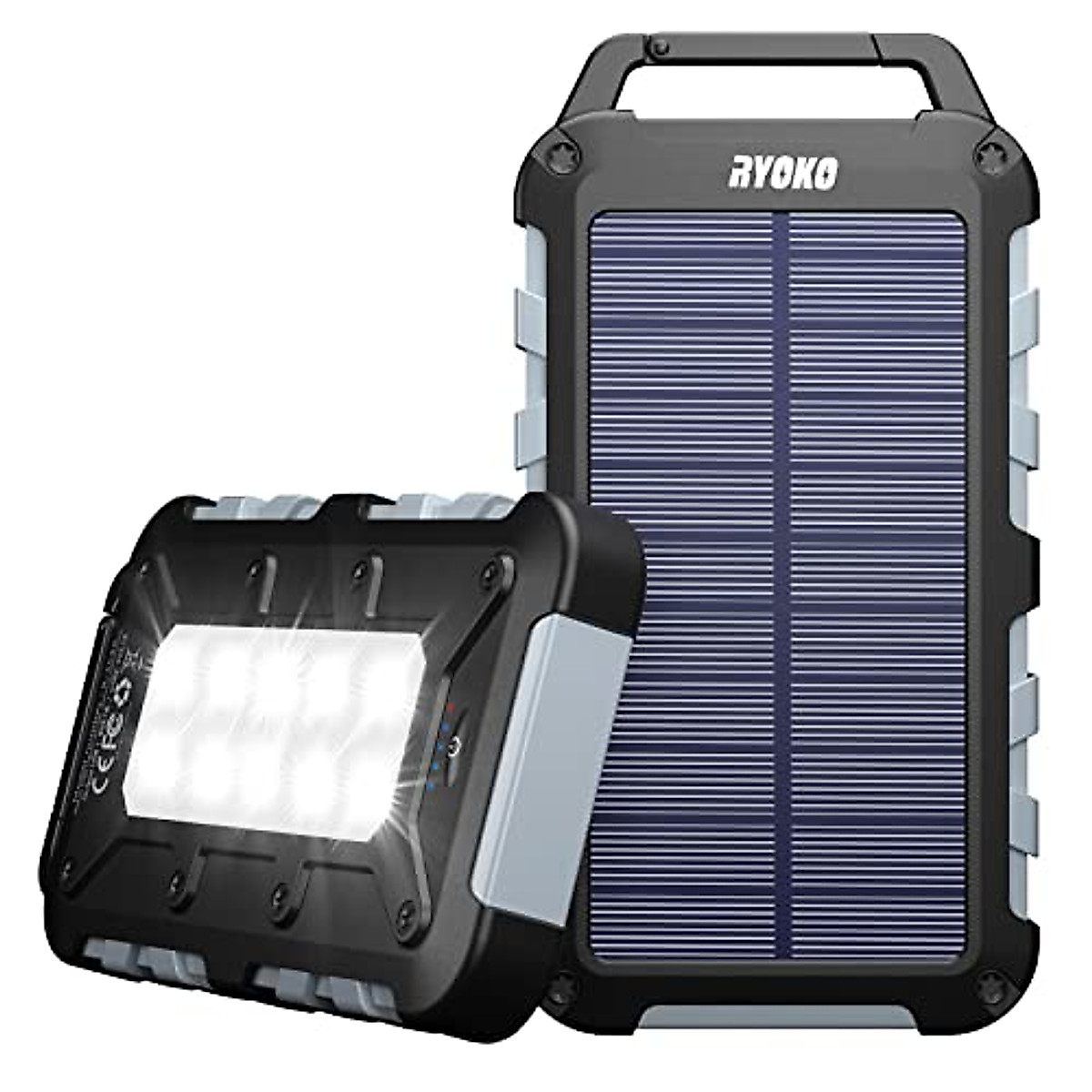 Ryoko Solar Charger Power Bank 20000mAh, Solar Phone Charger with Dual USB 5V Output, 10 LED Flashlights, Waterproof Outdoor Battery Pack for iPhone, Samsung, Switch, Tablet